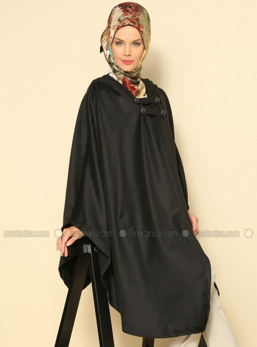 Refka Siyah Kapşonlu Panço | Ehl-i Tesettür