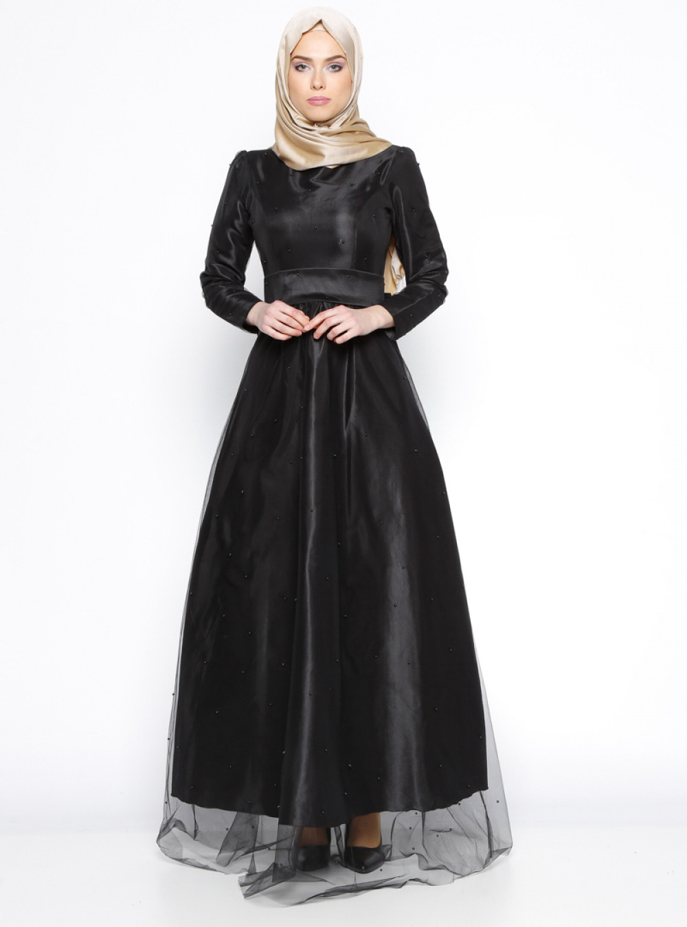 Mileny İncili Siyah Abiye Elbise | Ehl-i Tesettür