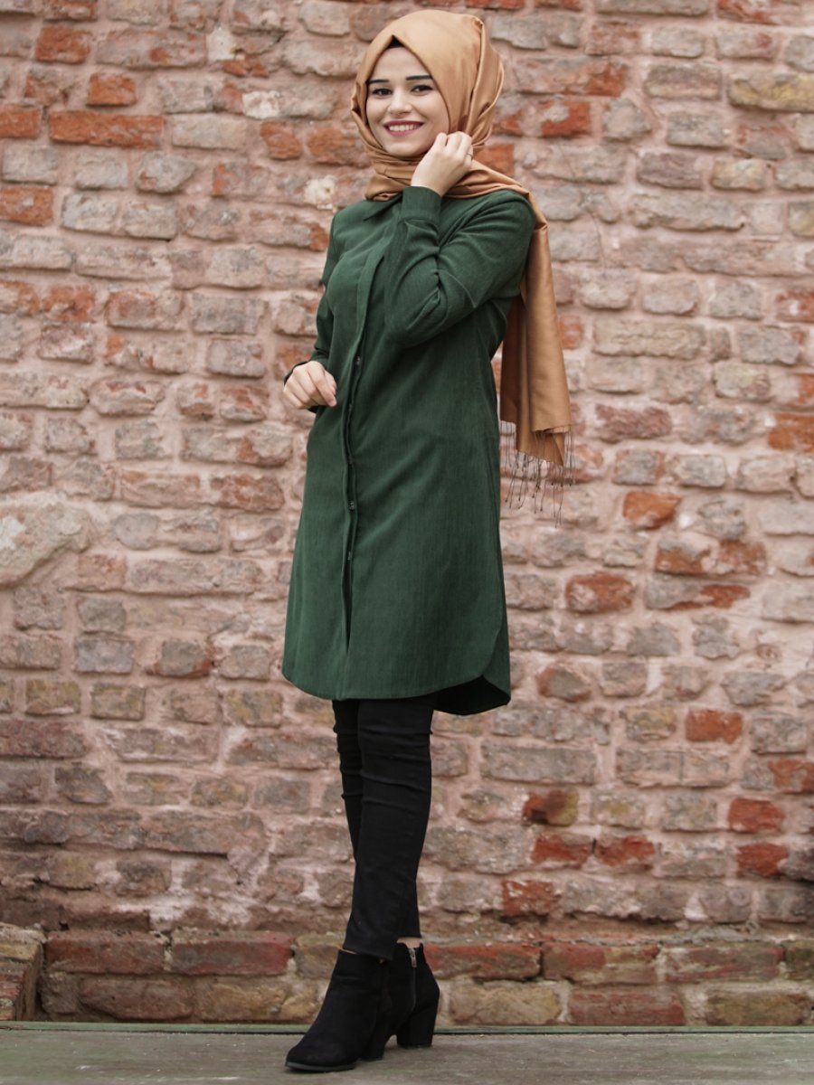Gamze Özkul Fitilli Kadife Cool Vera Tunik Zümrüt | Ehl-i Tesettür