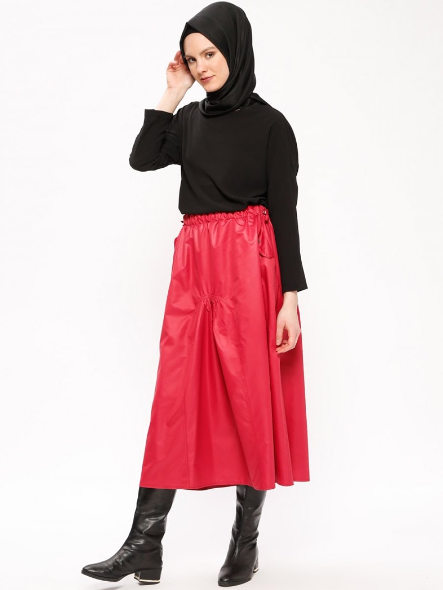 Mileny Beli Lastikli Bordo Etek | Ehl-i Tesettür