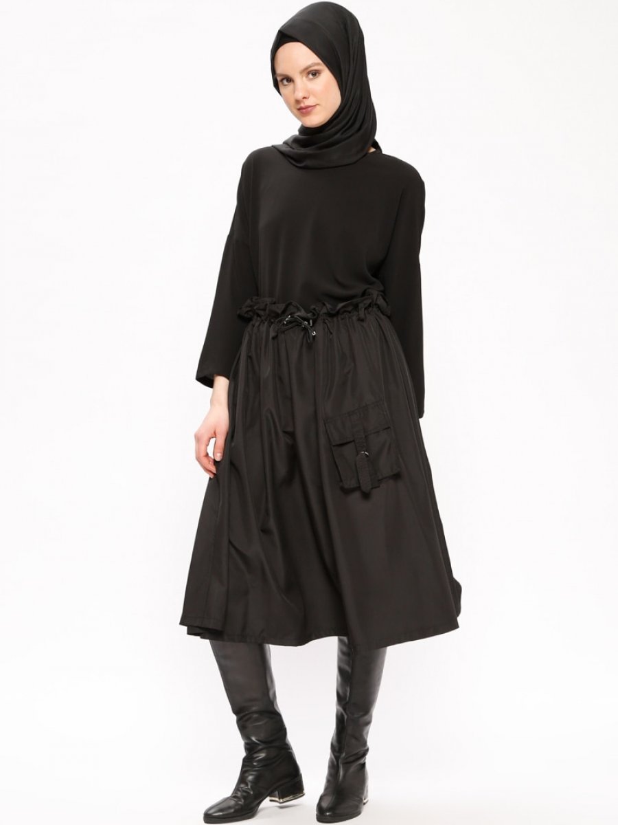 Mileny Beli Lastikli Siyah Etek | Ehl-i Tesettür