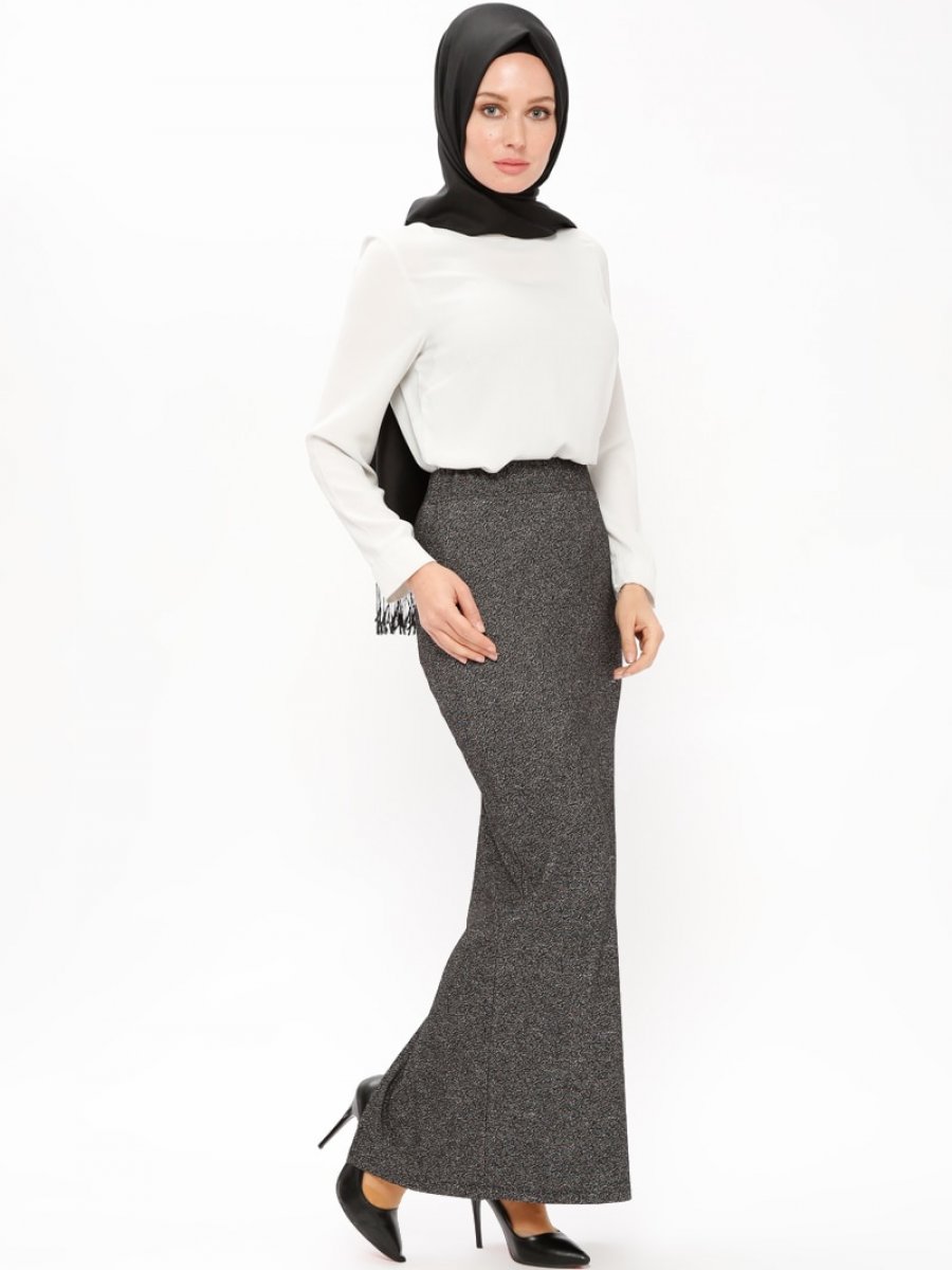 Mileny Beli Lastikli Gri Etek | Ehl-i Tesettür