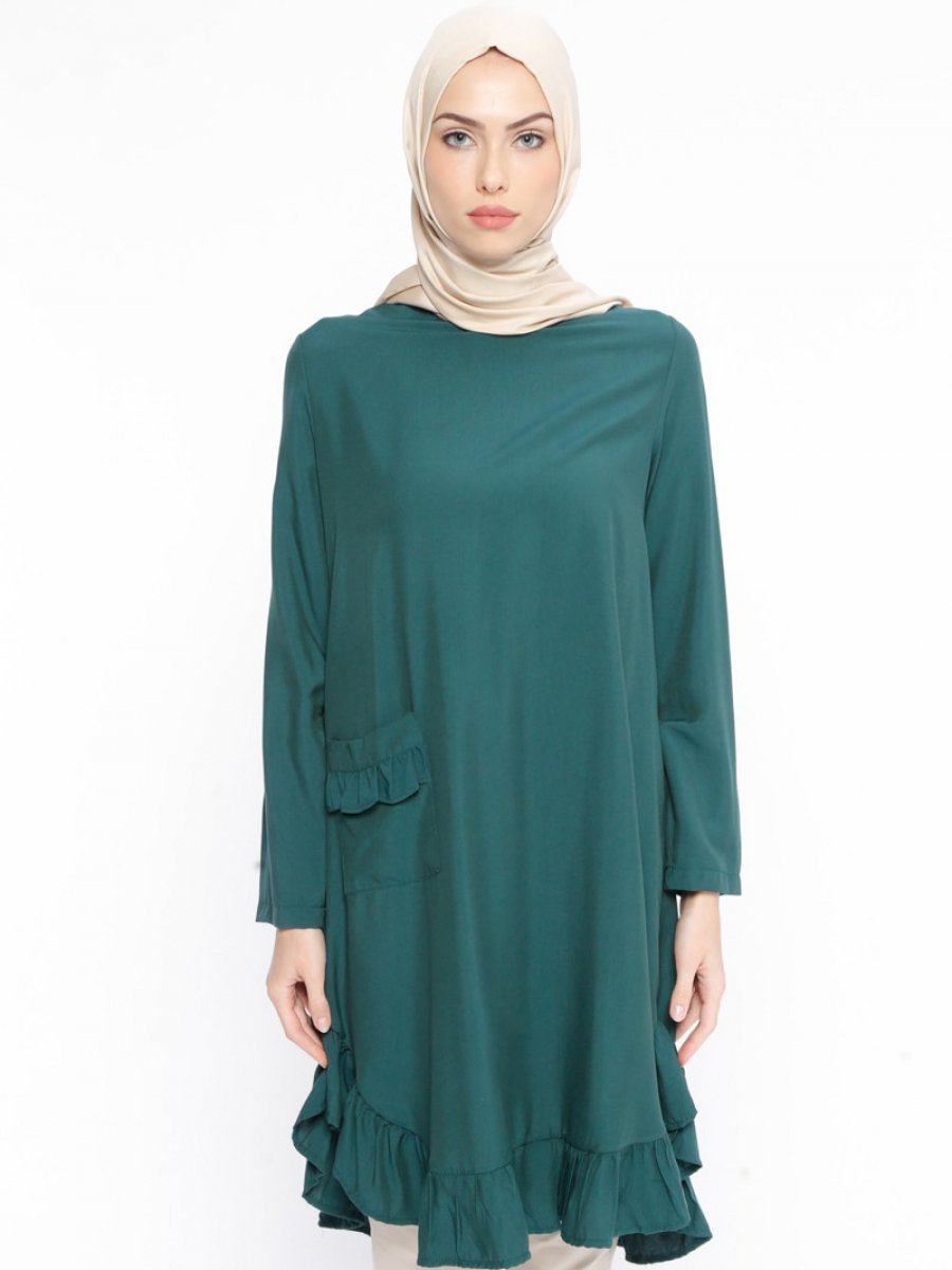 AKABE MODA Volanlı Zümrüt Tunik | Ehl-i Tesettür