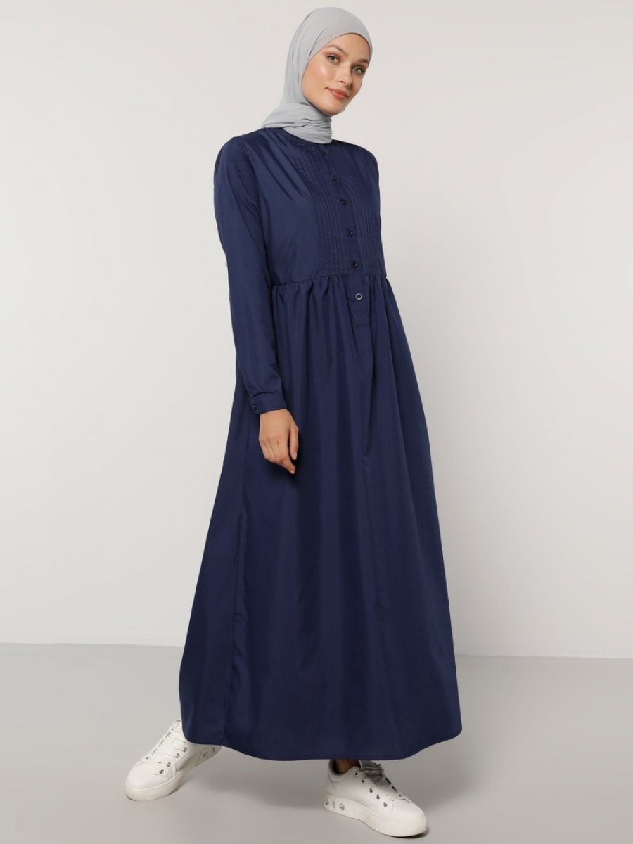 Refka Düğme Detaylı Lacivert Elbise | Ehl-i Tesettür