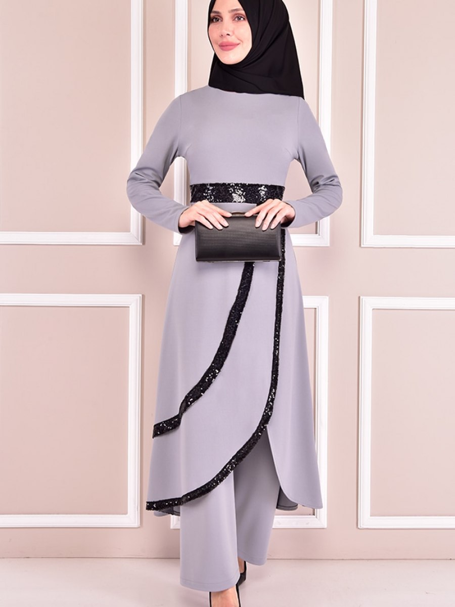 Moda Merve Pullu Gri Kombin | Ehl-i Tesettür