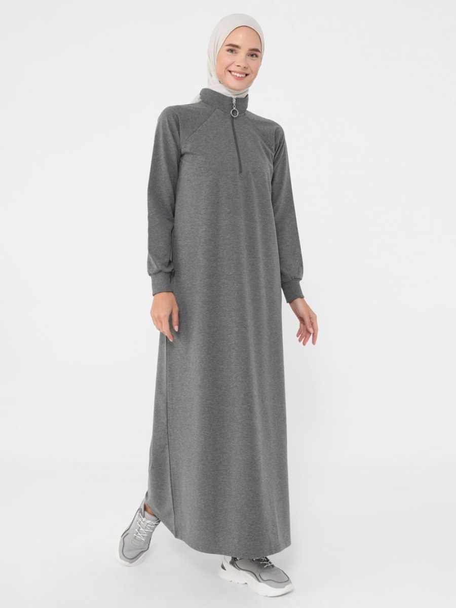Refka Fermuar Detaylı Spor Antrasit Elbise | Ehl-i Tesettür