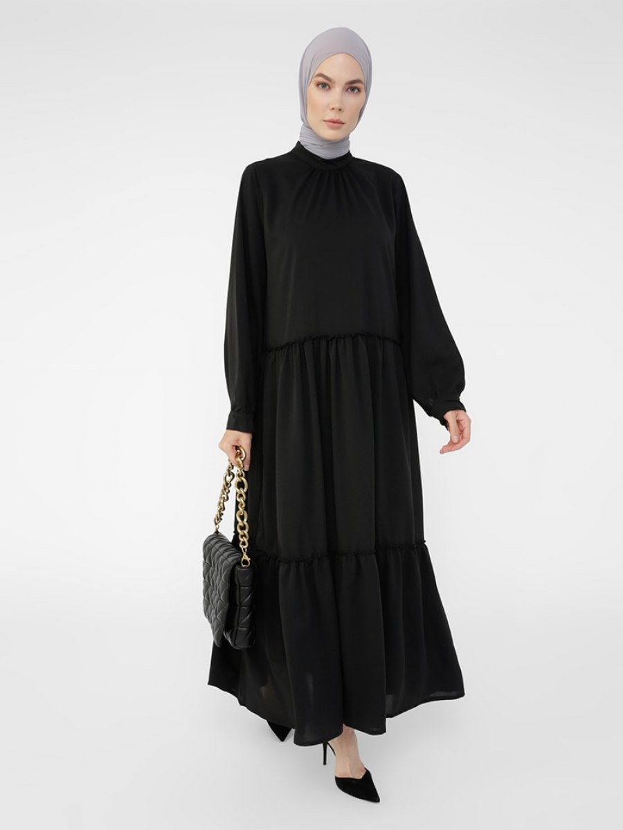 Refka Düz Renk Salaş Siyah Elbise | Ehl-i Tesettür