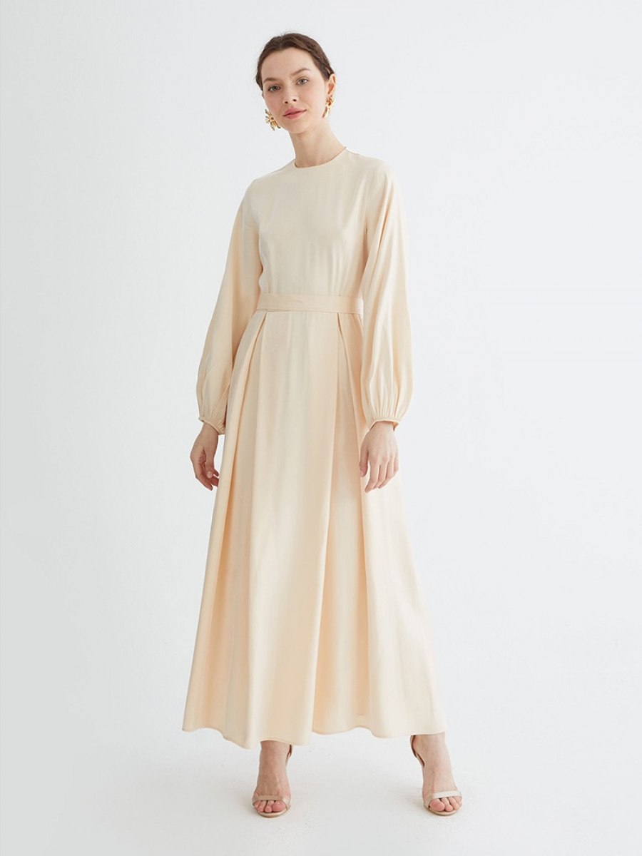 Suud Collection Işıltılı Krem Abiye Elbise | Ehl-i Tesettür