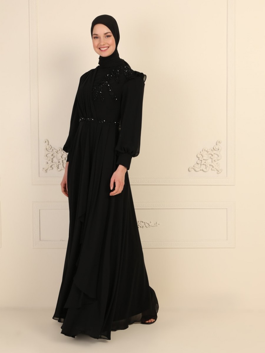 MODAYSA Beş Parmak Şifon Siyah Abiye Elbise | Ehl-i Tesettür