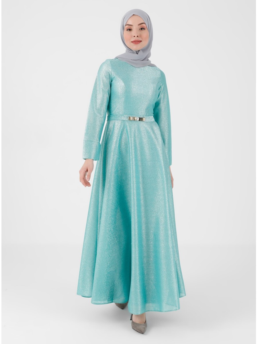 Mileny Toka Detaylı Mint Abiye Elbise | Ehl-i Tesettür