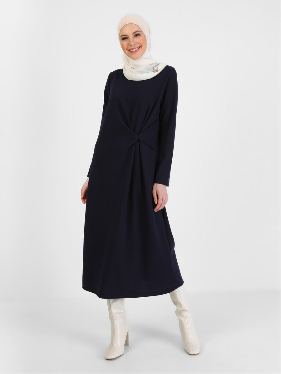 Refka Bağlama Detaylı Lacivert Elbise | Ehl-i Tesettür