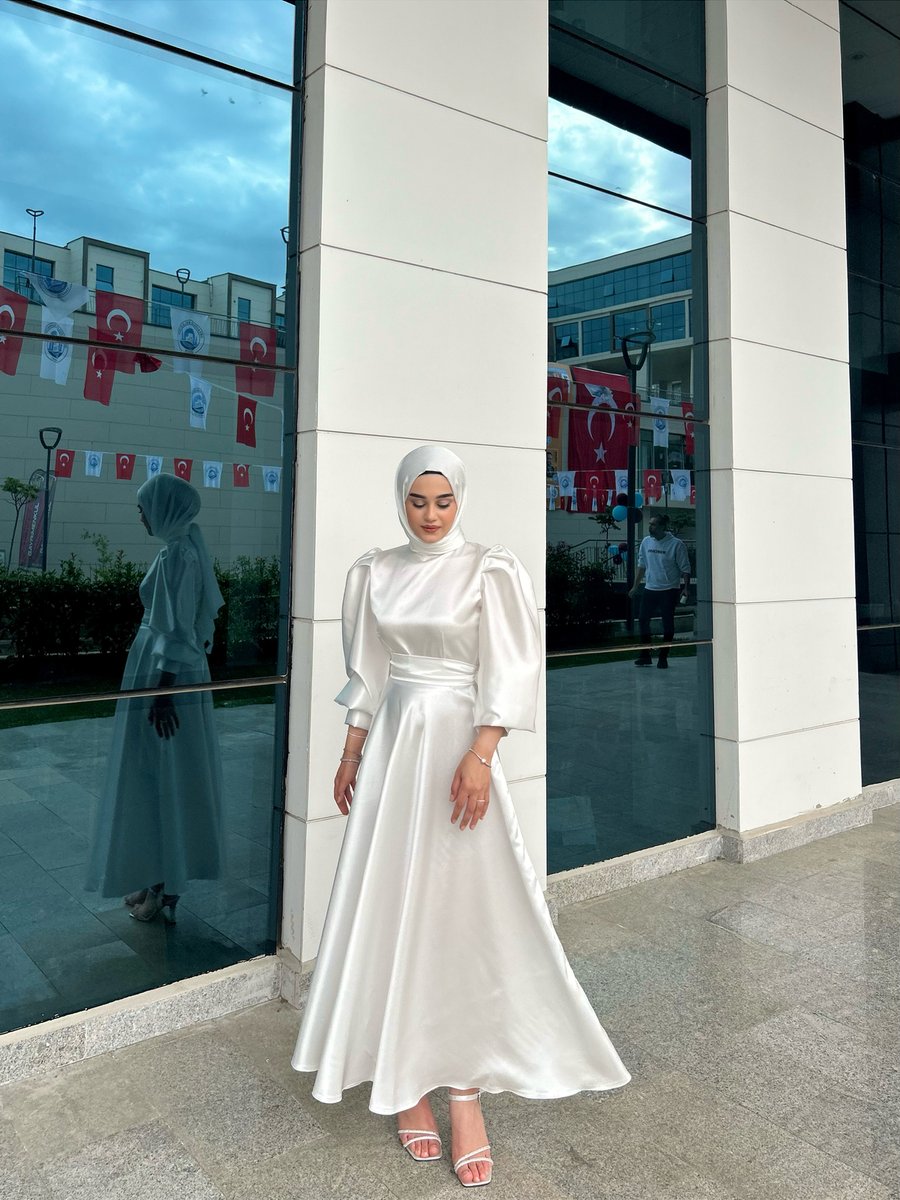 Byateiler Beyaz Bella Tesettür Abiye Elbise Ehl I Tesettür