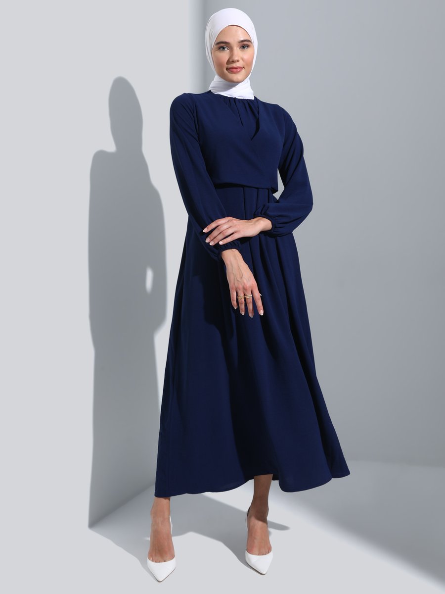 Refka Bolero Detaylı Antik Lacivert Elbise | Ehl-i Tesettür