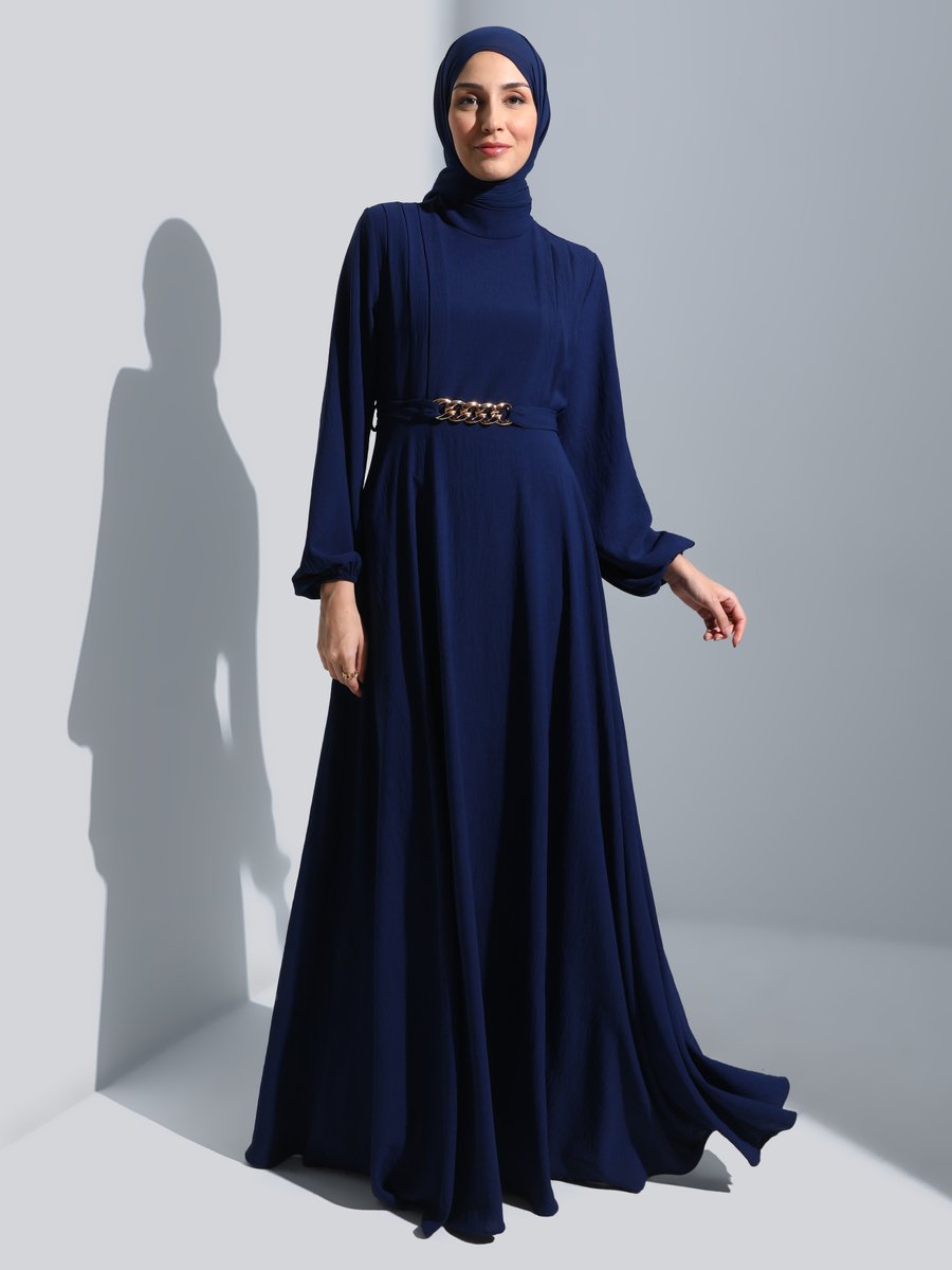 Refka Kemer Detaylı Lacivert Abiye Elbise | Ehl-i Tesettür