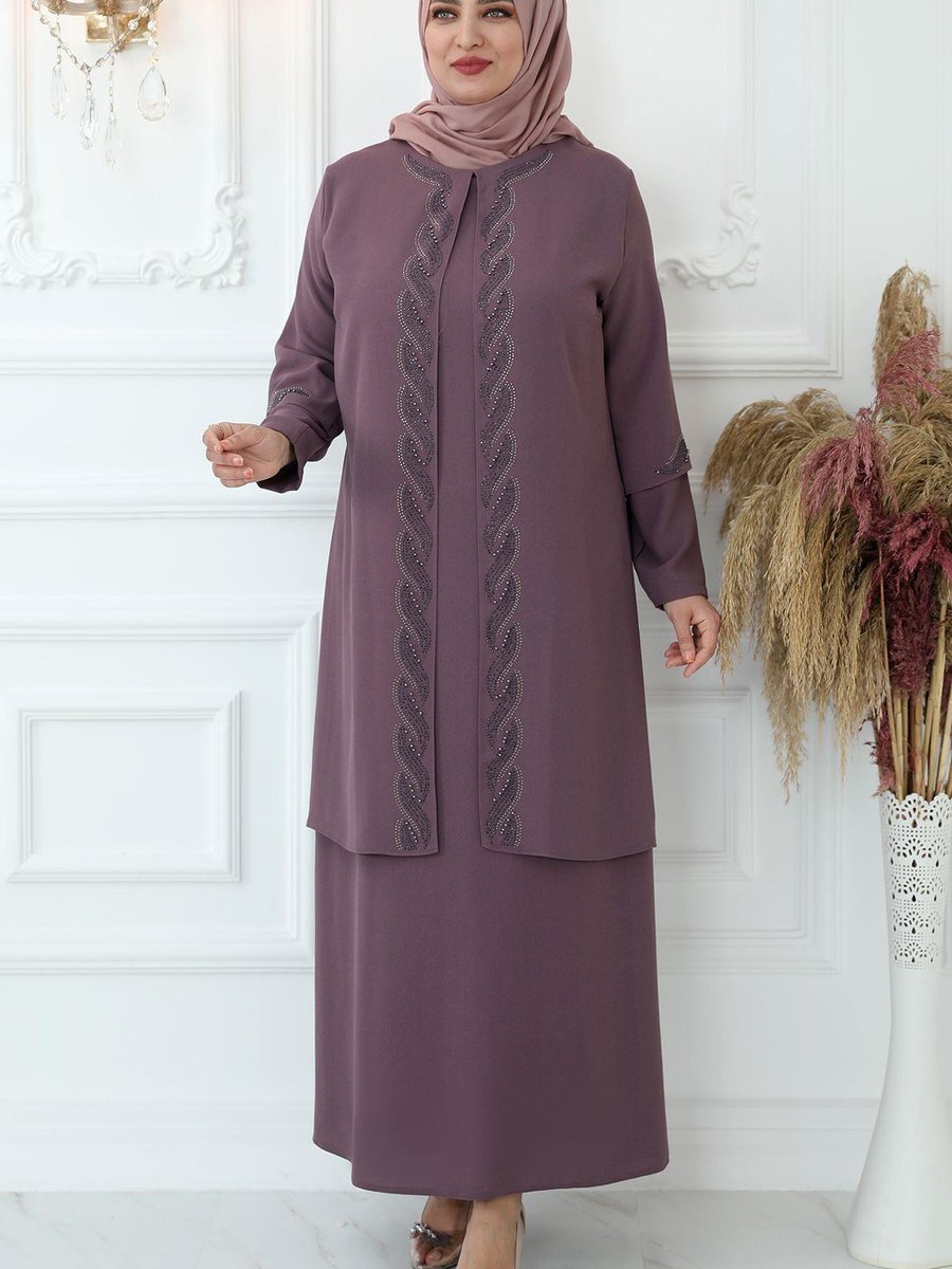 Amine Hüma Gül Kurusu Kristal Taşlı Şık Abiye Elbise | Ehl-i Tesettür