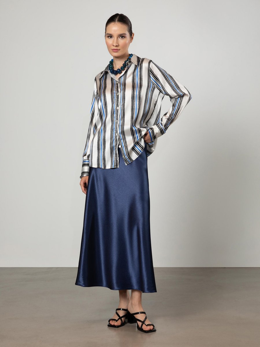 Refka Balık Form Saten Lacivert Etek | Ehl-i Tesettür