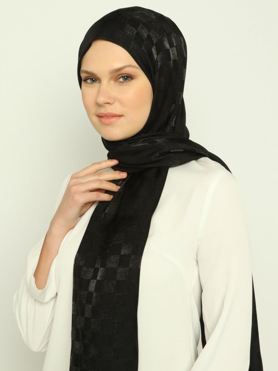 NINE SCARFS Pandora Damalı Siyah Şal | Ehl-i Tesettür
