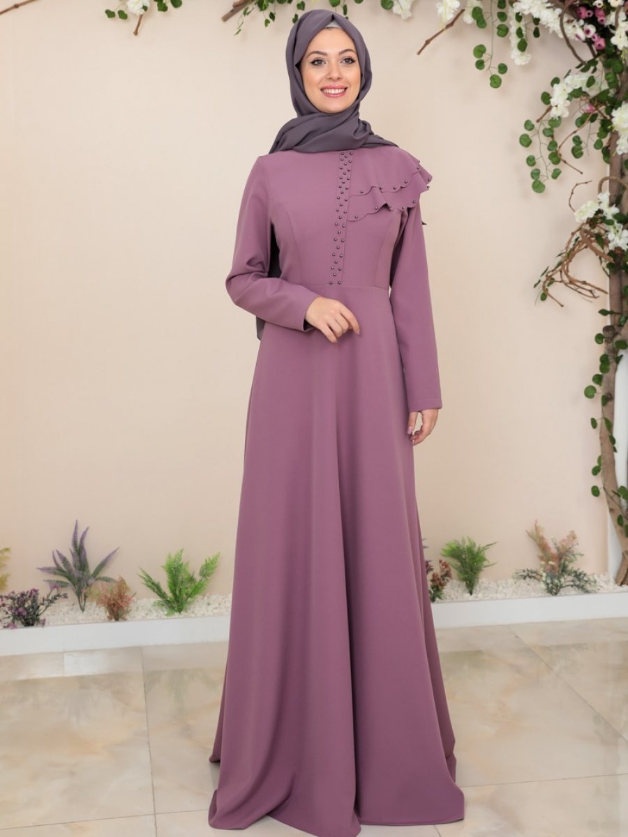 SEMRA AYDIN Bade Gül Kurusu Abiye Elbise | Ehl-i Tesettür